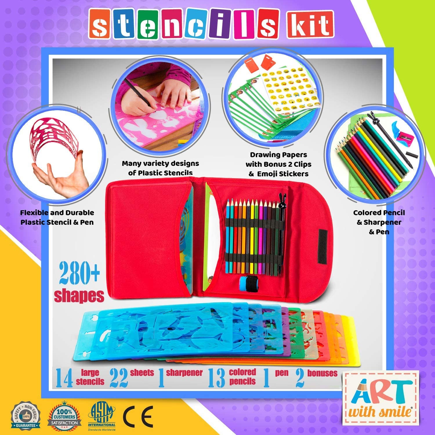Drawing Stencils for Kids Kit & Carry Case – Child-safe With 55 Pieces ...