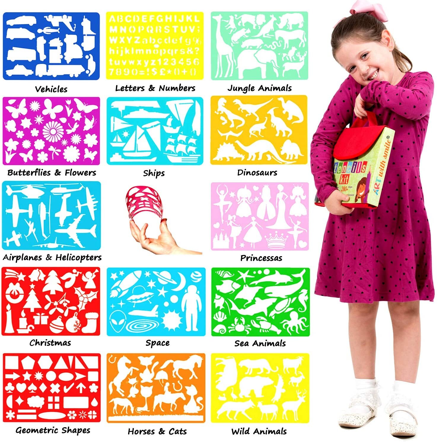Drawing Stencils for Kids Kit & Carry Case Child-safe With 55 Pieces ...