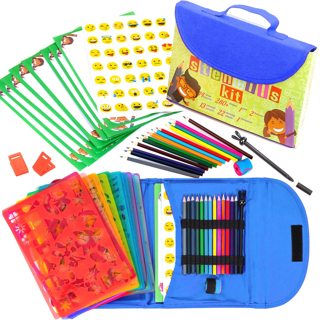 Stencil Drawing Kit for Kids W/ Carry Case - 55 Pcs. W/ 280 Stencil ...