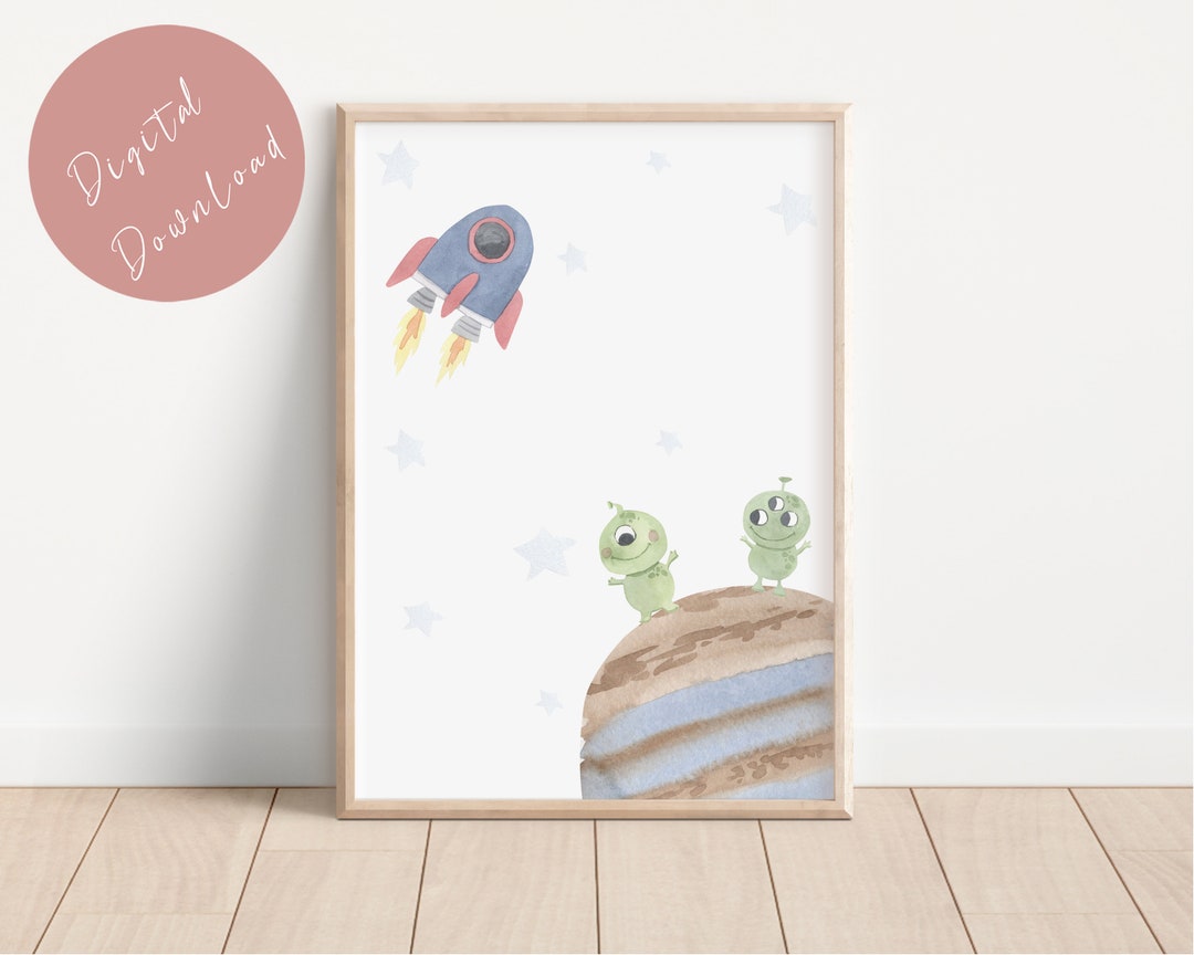 Baby Alien and Space Printable Watercolor Nursery Wall Art - Etsy