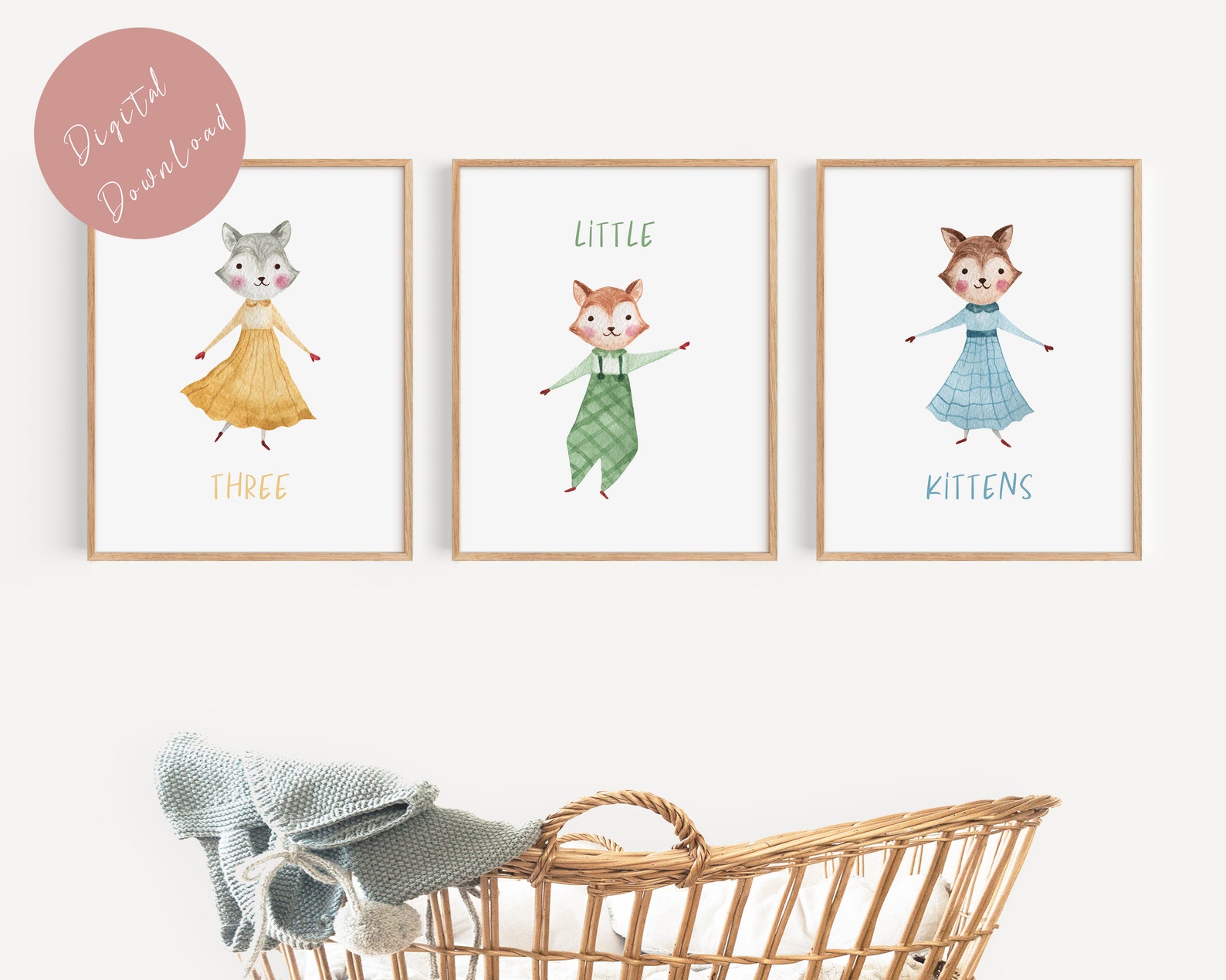 Three Little Kittens Printable Watercolor Nursery Wall Art - Etsy