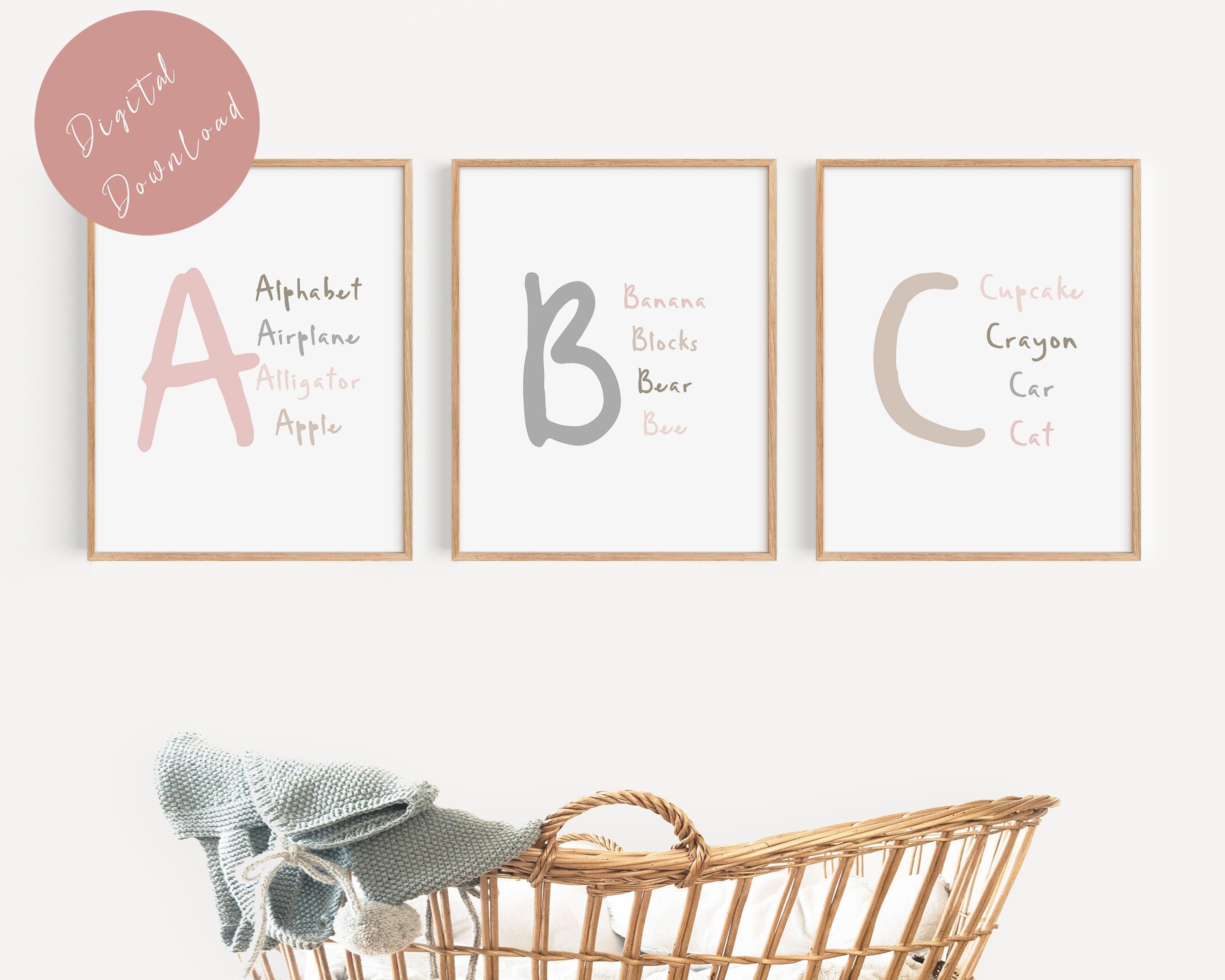 3 Piece Alphabet Learning Wall Art, Educational ABC Learning Words ...