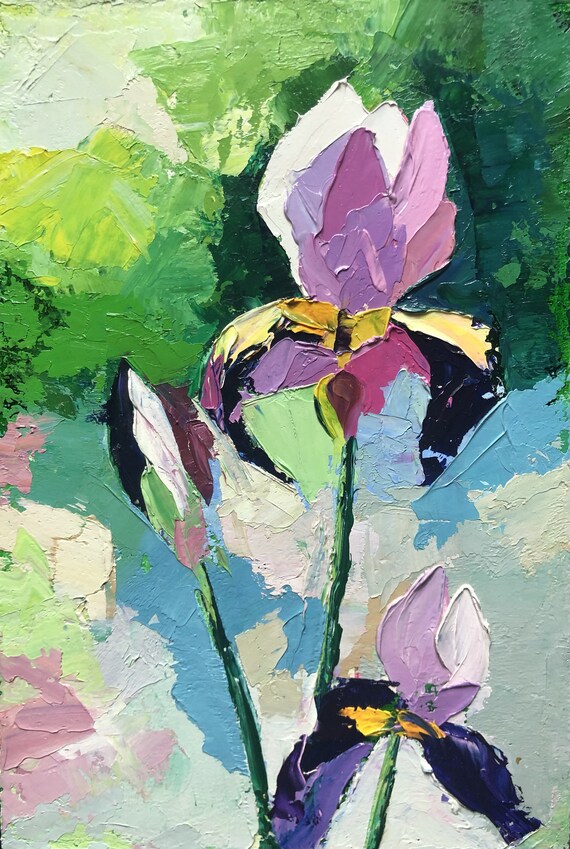 Wall Décor Impasto Original Still Life Oil Colorful Irises Painting ...