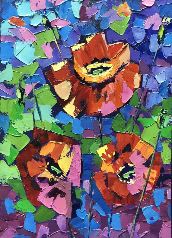 Wall Décor Impasto Original Still Life Oil Colorful Irises Painting ...