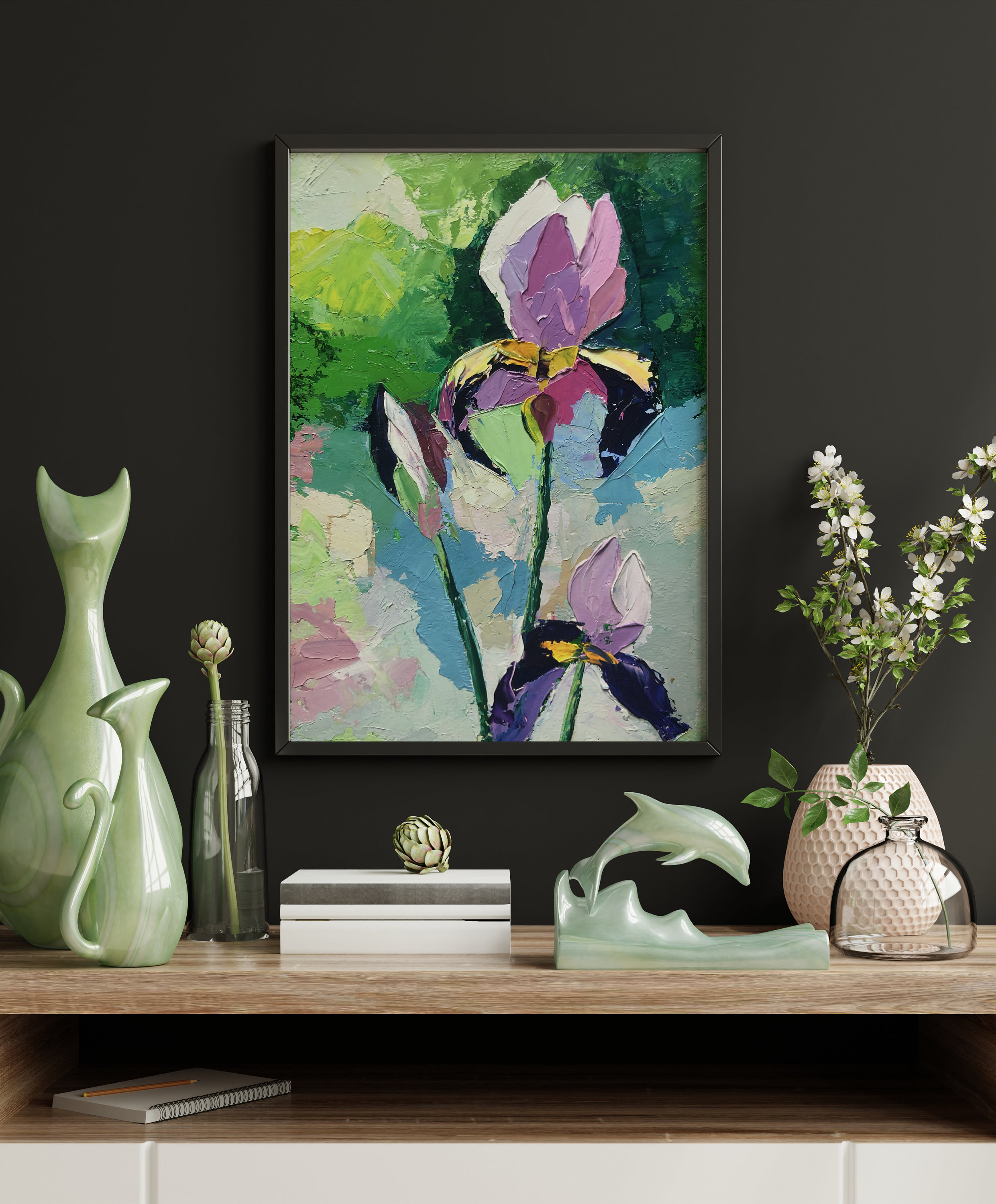 Wall Décor Impasto Original Still Life Oil Colorful Irises Painting ...