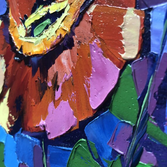 Wall Décor Impasto Original Still Life Oil Colorful Irises Painting ...