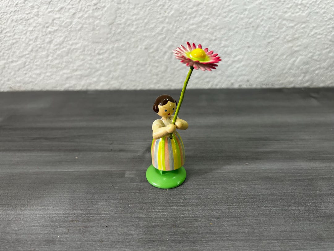 Vintage German Erzgebirge Wooden Hand Painted Flower Child, Vintage ...