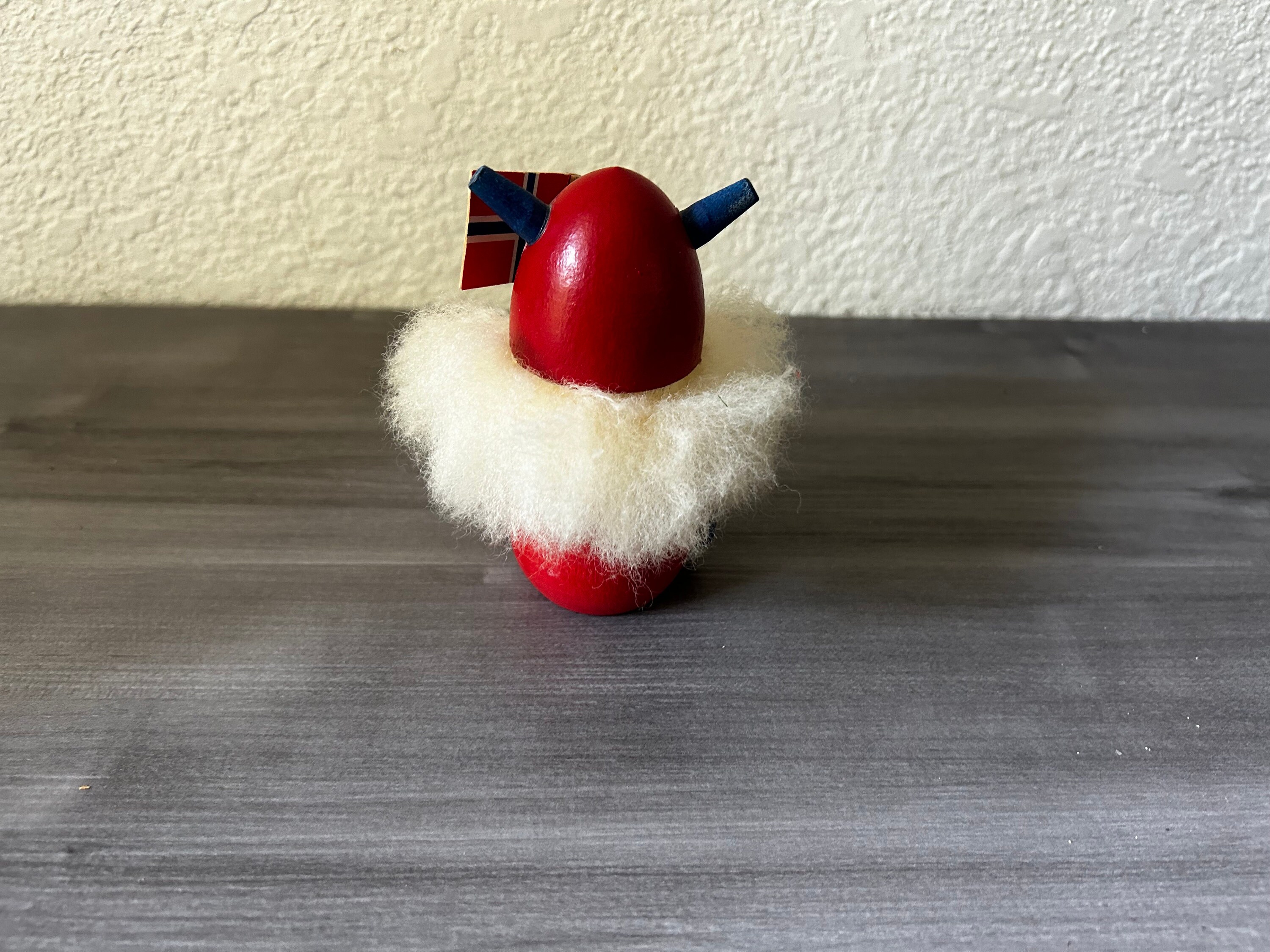 Vintage MCM Scandinavian Teakwood Bearded Red Viking Figurine With Flag ...