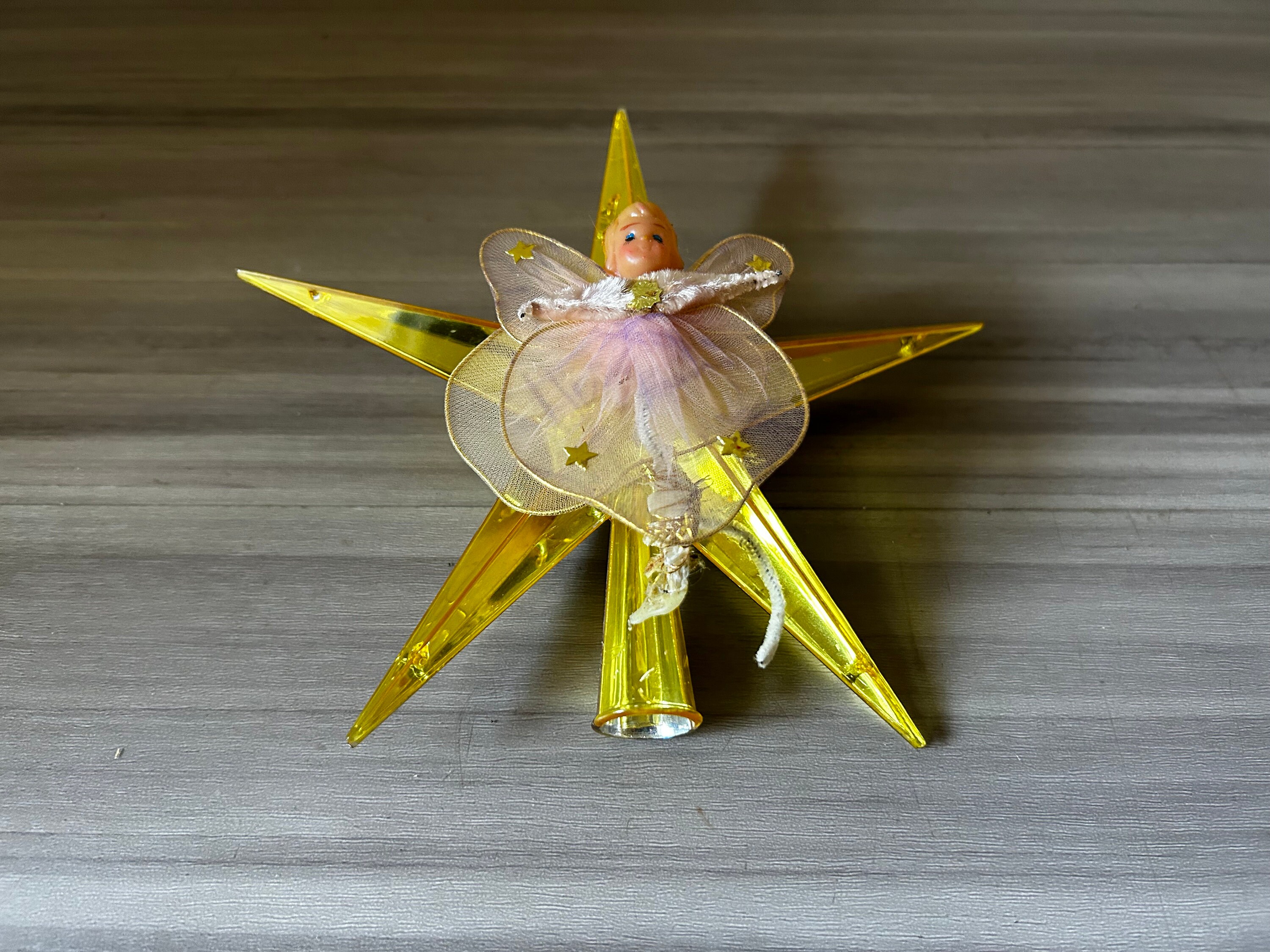Vintage Jewelbrite Gold Star Angel Tree Topper, Unbreakable Jewel Brite ...