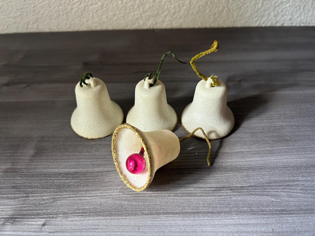 Vintage Set 4 Mica Christmas Bell Ornaments Hard Plastic Glitter - Etsy