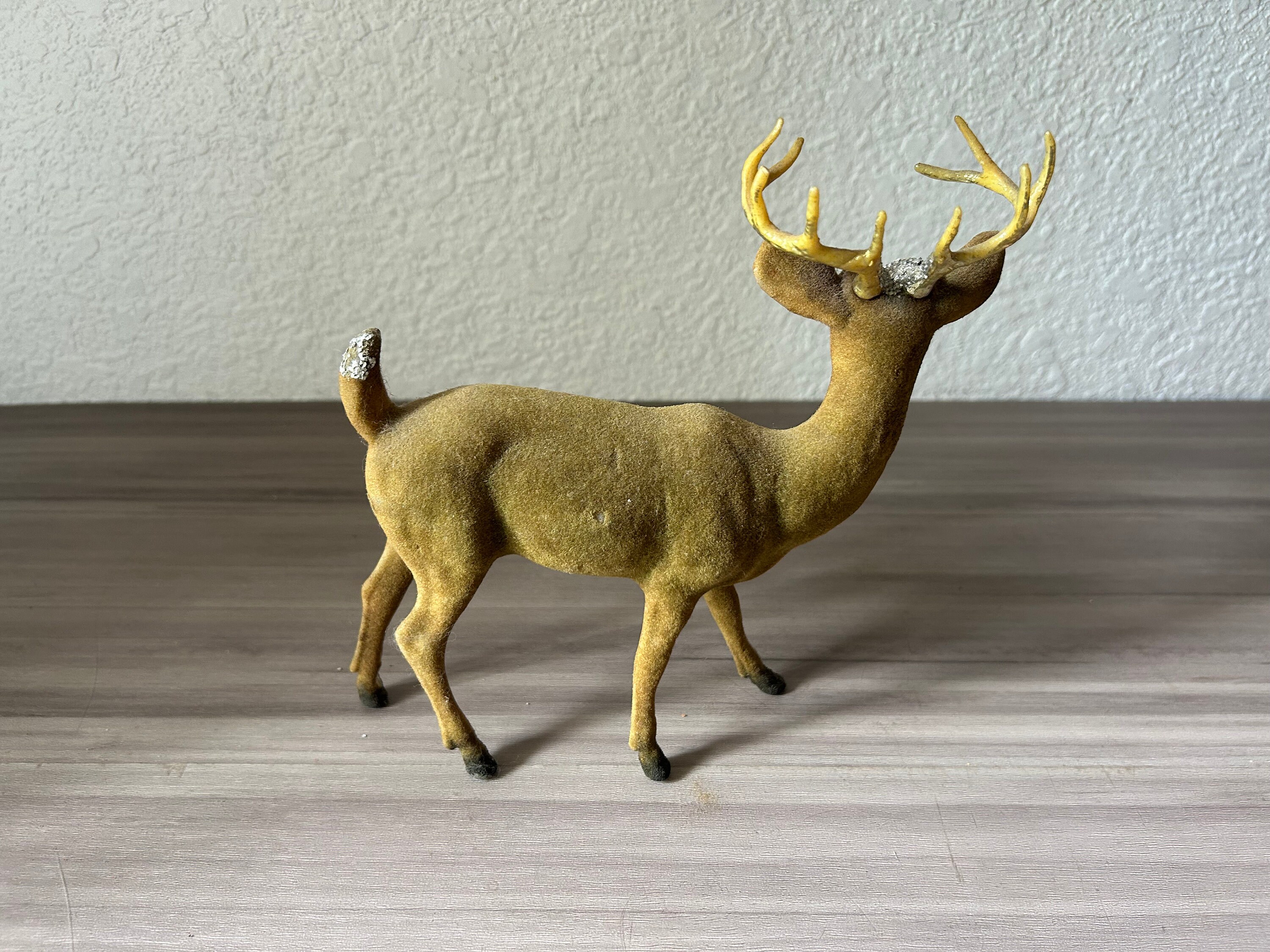 Vintage Flocked Plastic Deer With Antlers, Standing Buck Figurine ...