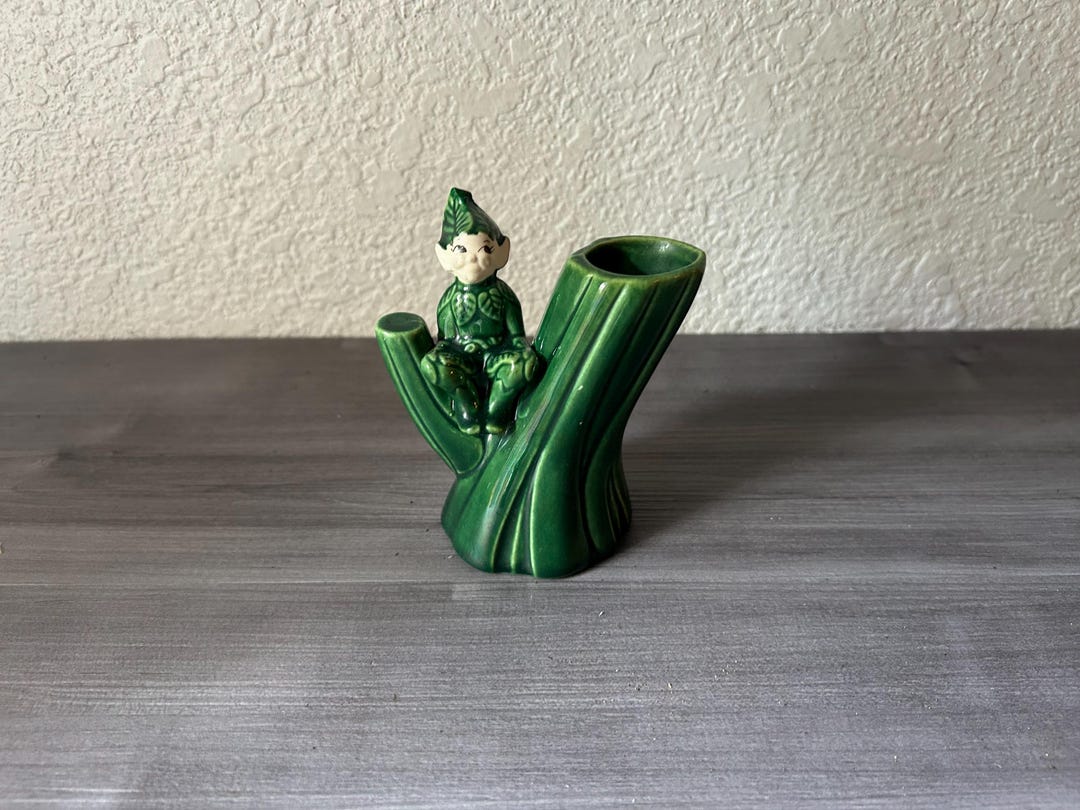 Vintage Ceramic Pixie Elf Vase, Green Elf Pixie Vase , Christmas Elf ...