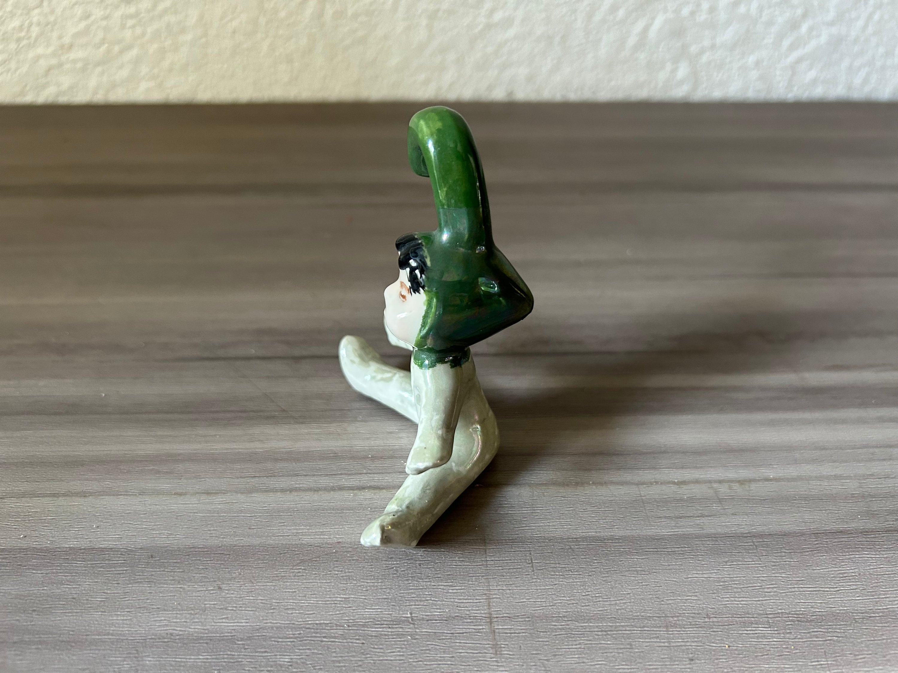 Vintage Ceramic Elf Figurine, Green Elf Pixie Figurine, Christmas Elf ...