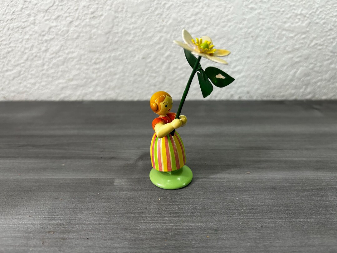 Vintage German Erzgebirge Wooden Hand Painted Flower Child, Vintage ...