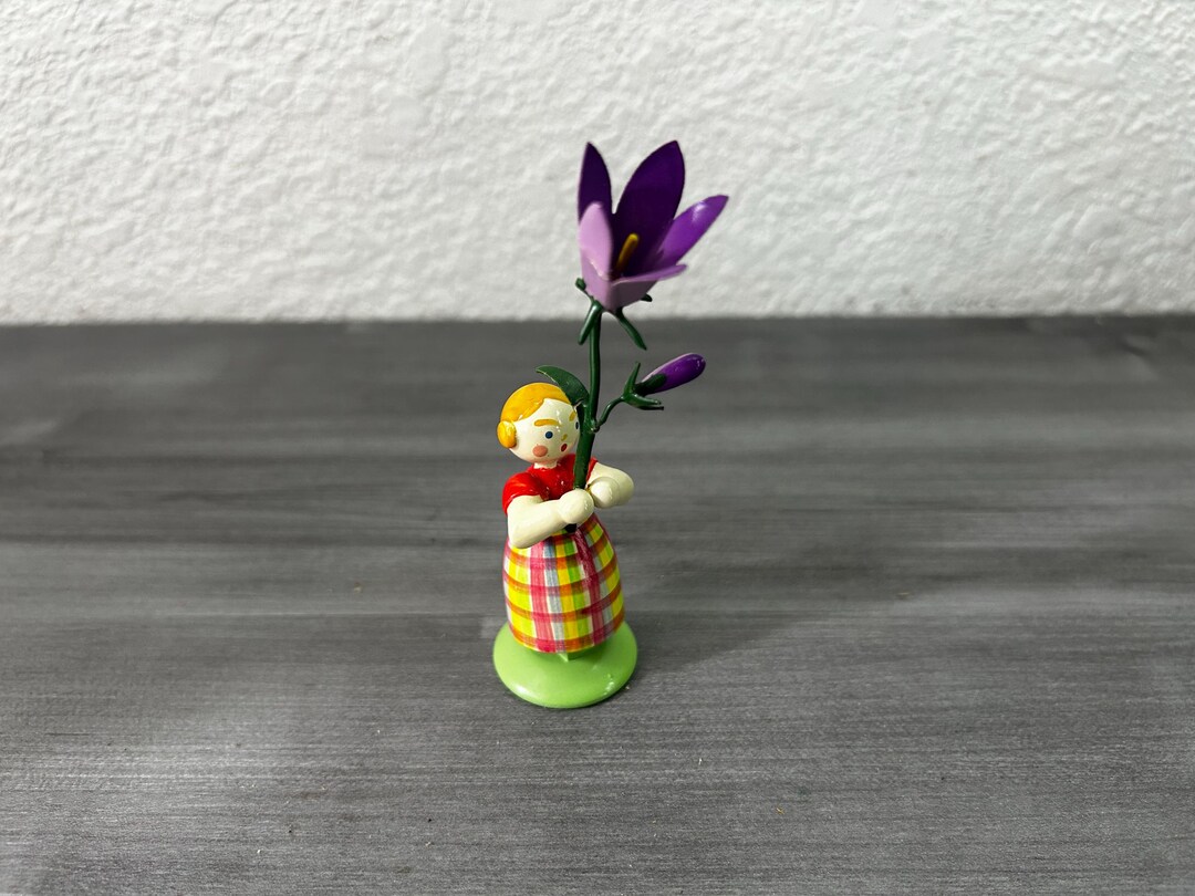 Vintage German Erzgebirge Wooden Hand Painted Flower Child, Vintage ...