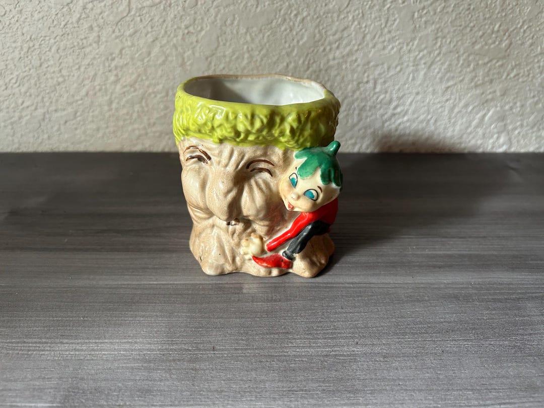 Vintage Ceramic Pixie Elf Tree Stump Head Planter, Elf Pixie Pottery ...