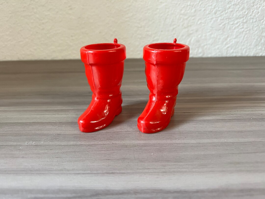 Vintage Set of Two Plastic Rosbro Red Santa Boot, Vintage Red Santa ...