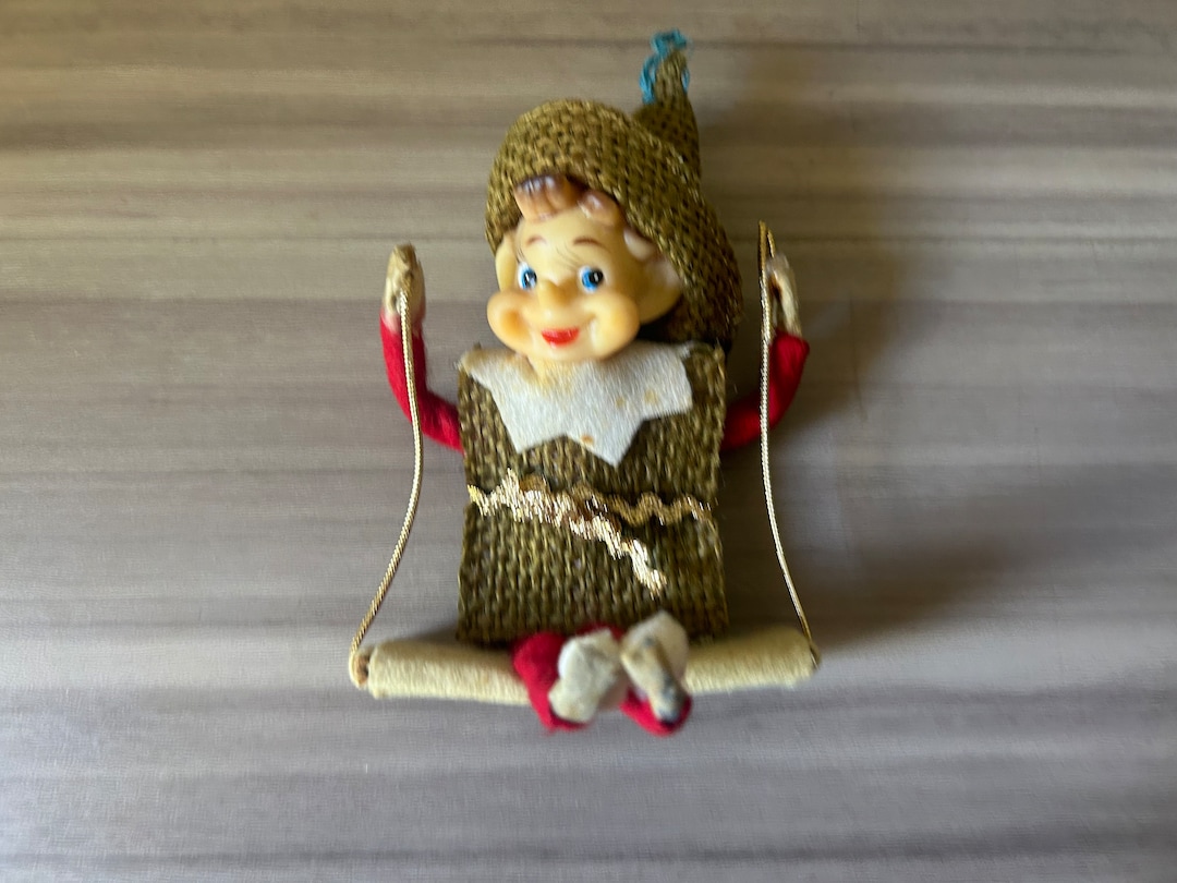 Vintage Elf, Burlap Pixie Elf on Swing, Santa Elf Christmas Ornaments ...