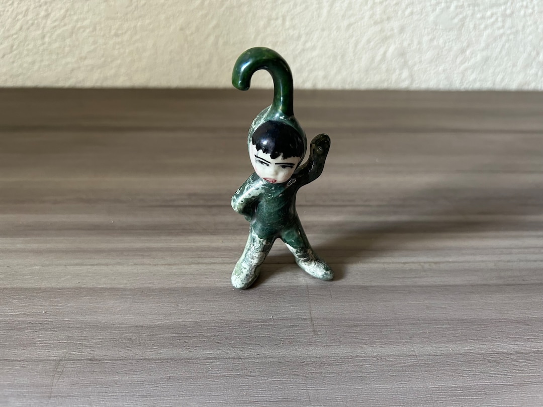 Vintage Ceramic Elf Figurine, Green Elf Pixie Figurine, Christmas Elf ...