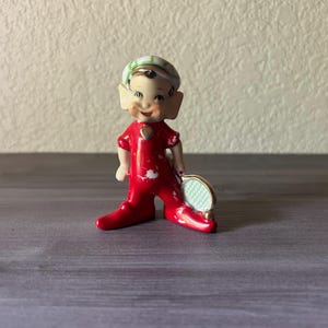 Vintage Ceramic Tennis Player Pixie Elf Figurine, Red Elf Pixie ...