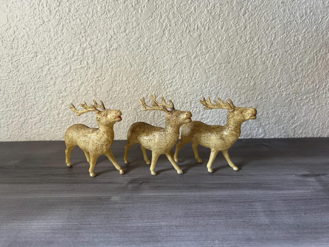 Vintage Celluloid Reindeer Set of 3, Celluloid off White Christmas Buck ...