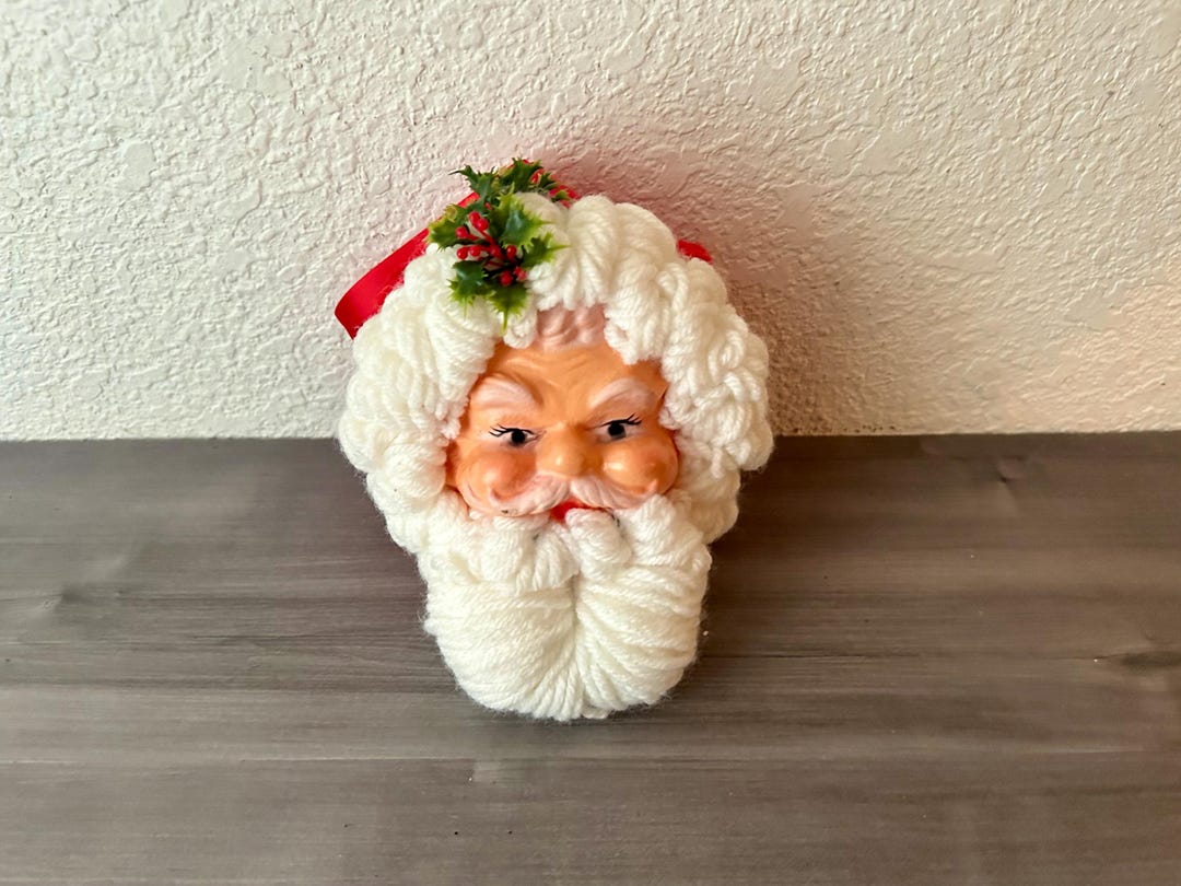 Vintage 70s Santa Crochet Hanging Decoration Plastic Face Christmas ...