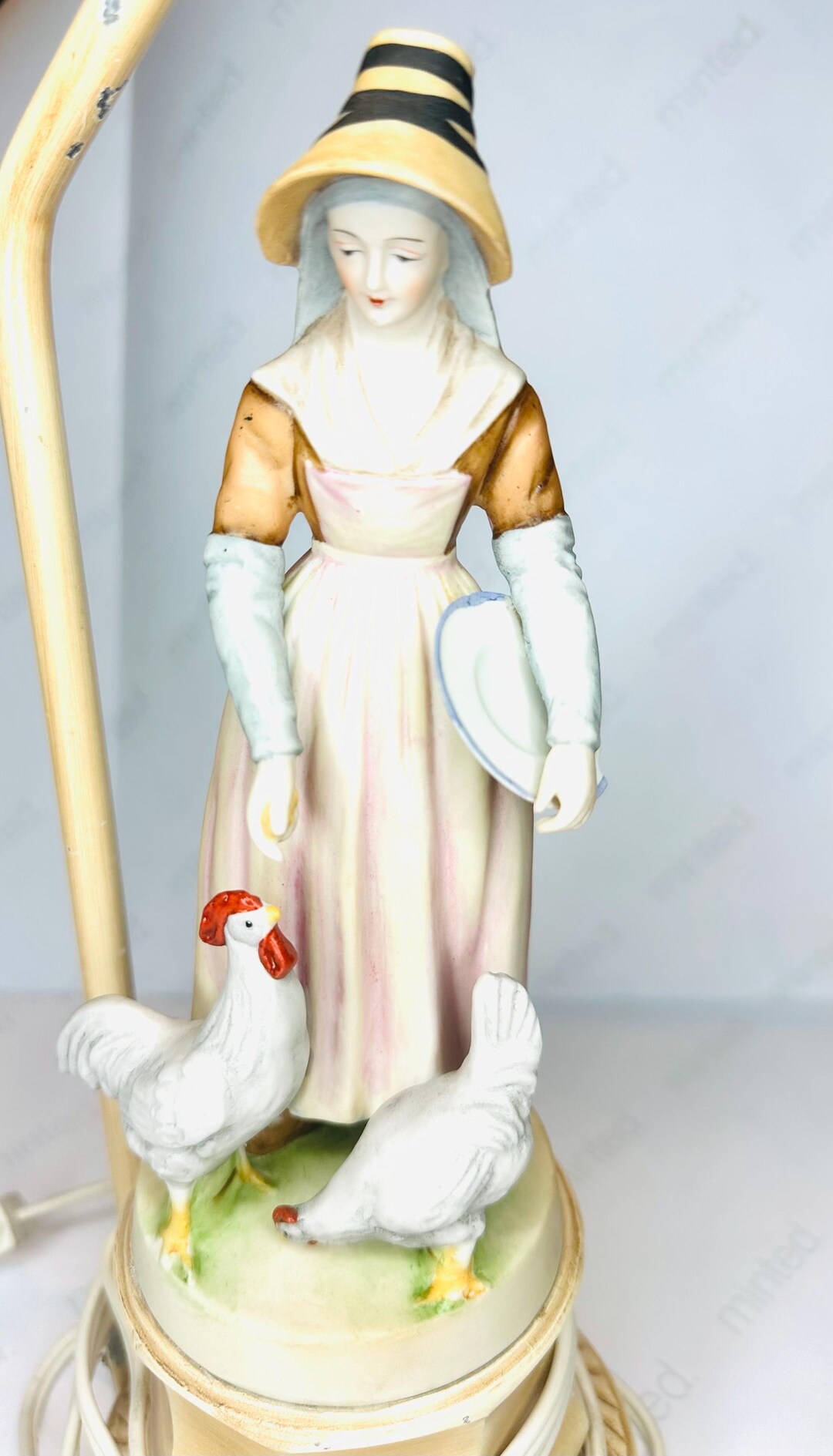1950 Lamp Andrea by Sadek Bisque Chalkware Lady With Chickens Vintage ...