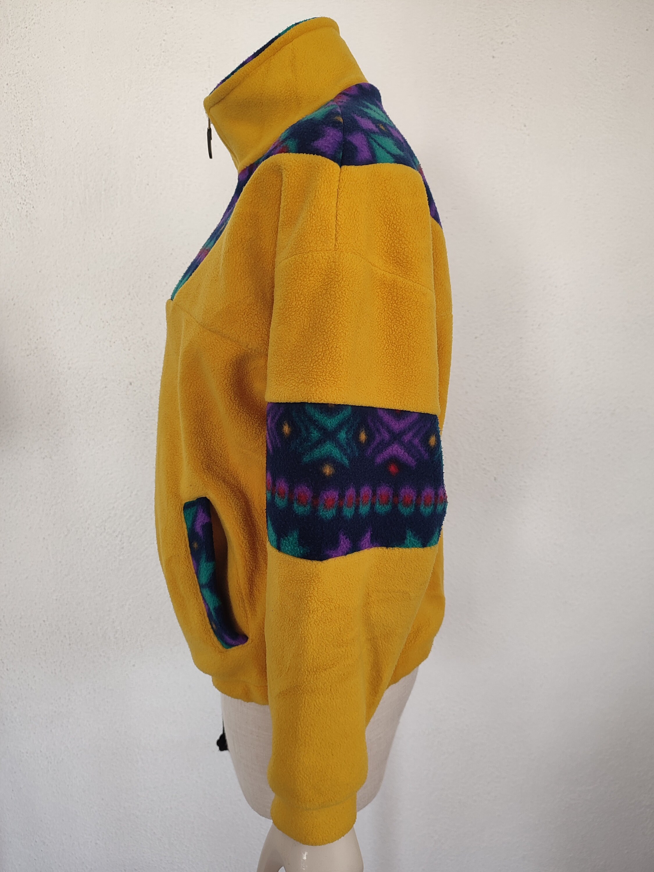 Vintage Yellow Fleece Jacket Retro Patterned Zipper up Unisex - Etsy