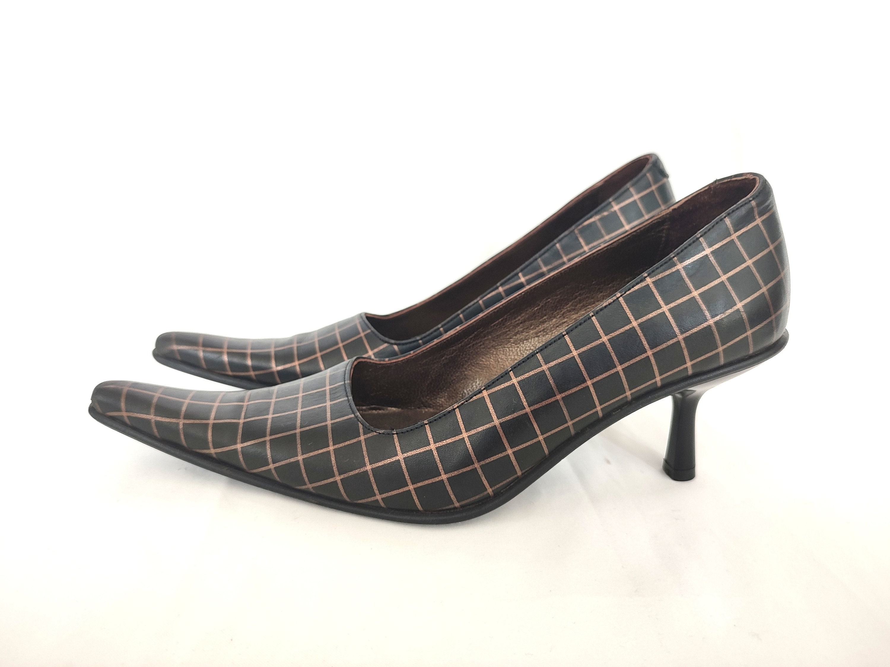 Vintage Pointed Toe Kitten Heel Pumps With Square Print 90's 00's Y2k ...