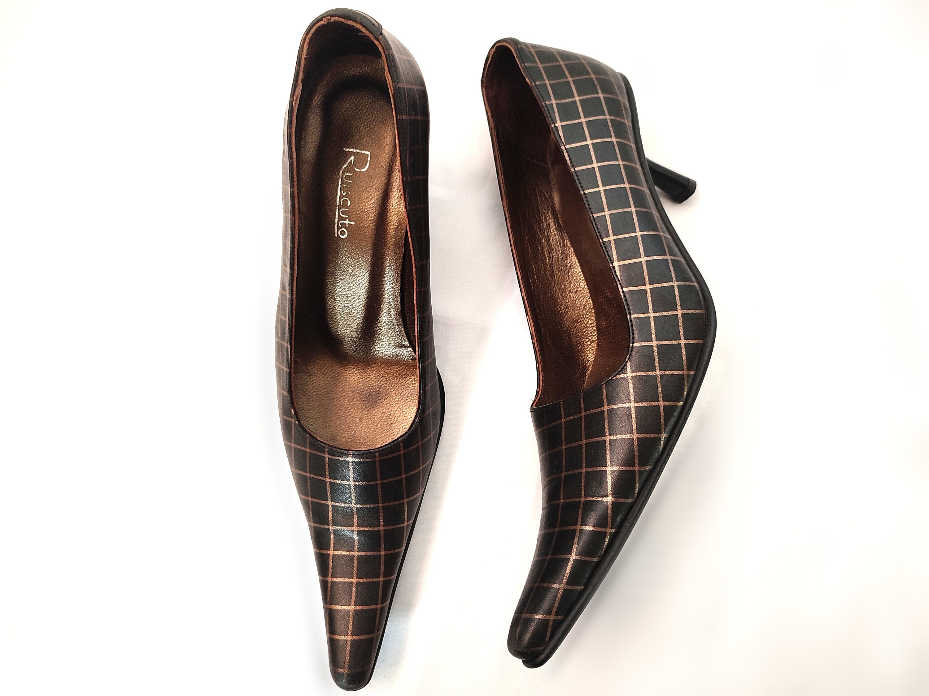 Vintage Pointed Toe Kitten Heel Pumps With Square Print 90's 00's Y2k ...