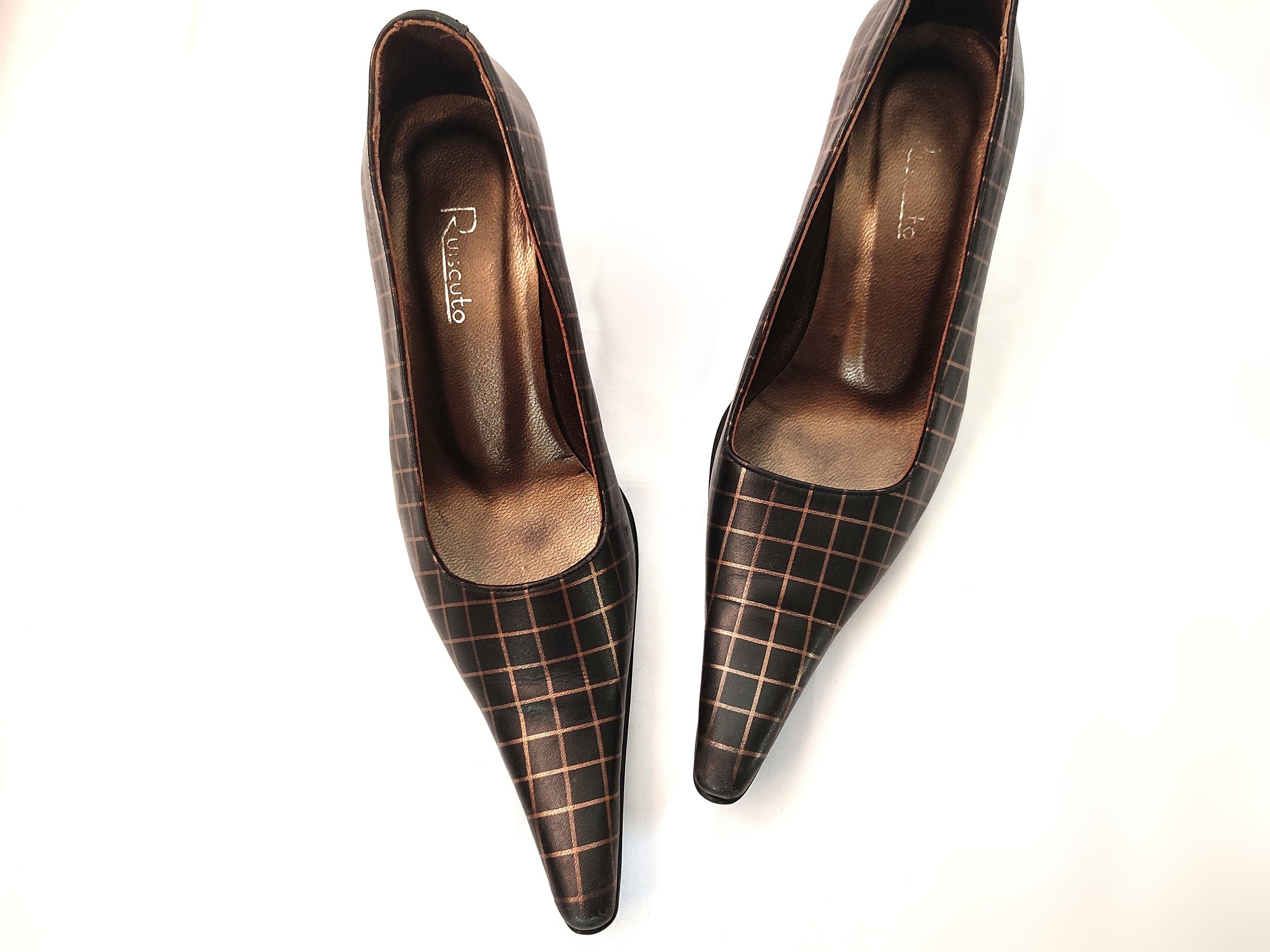 Vintage Pointed Toe Kitten Heel Pumps With Square Print 90's 00's Y2k ...