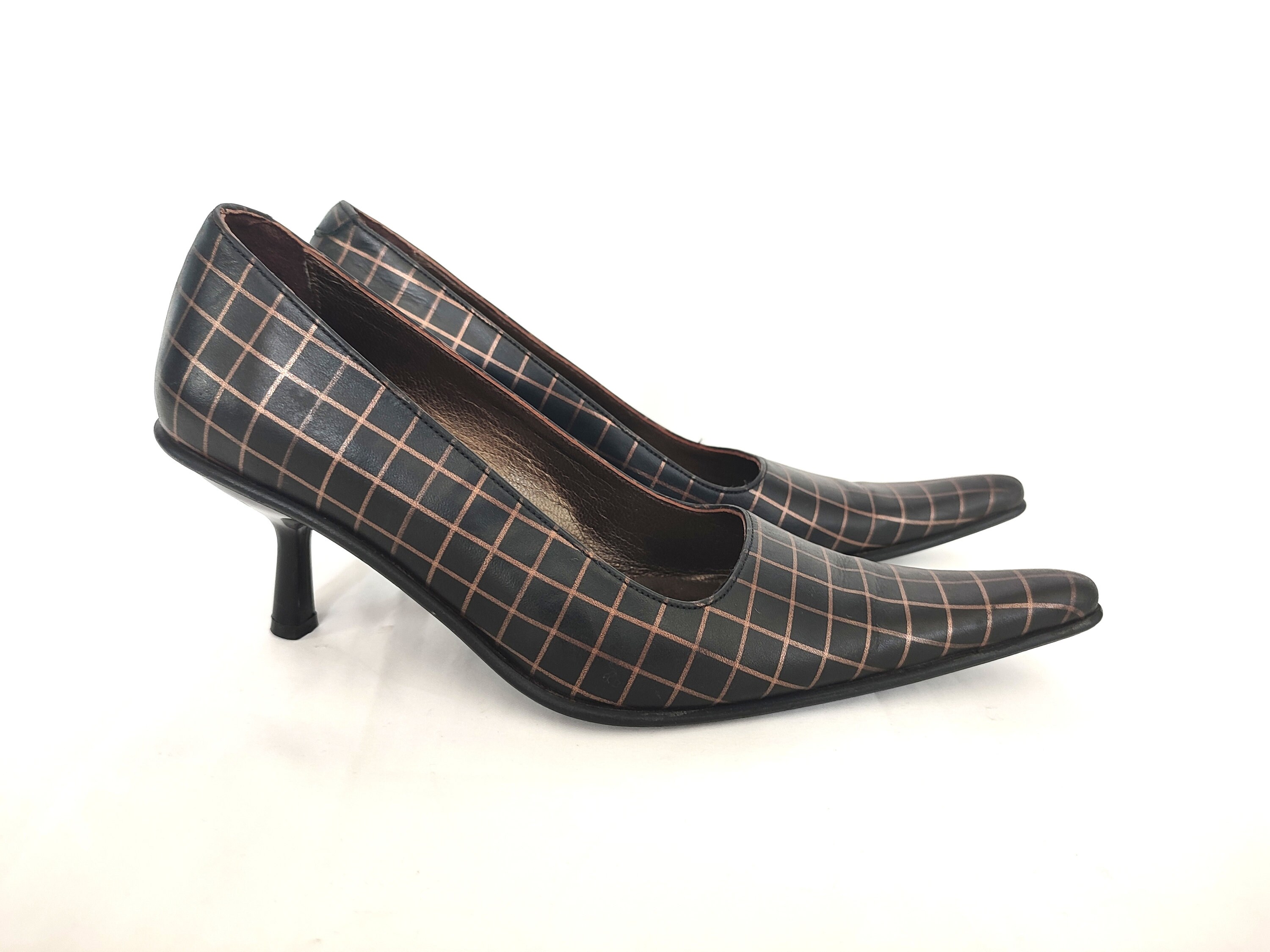 Vintage Pointed Toe Kitten Heel Pumps With Square Print 90's 00's Y2k ...