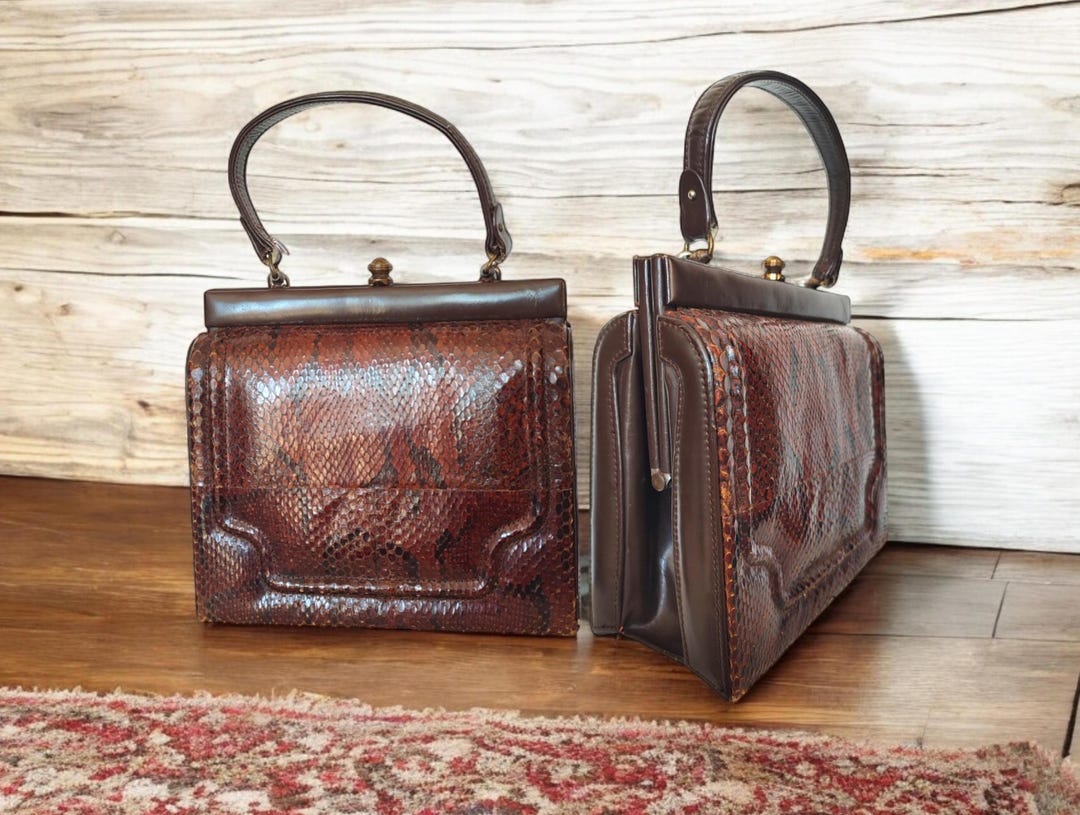 Vintage Genuine Snakeskin Top Handle Bag, 50s 60s 70s Elegant Box Bag ...