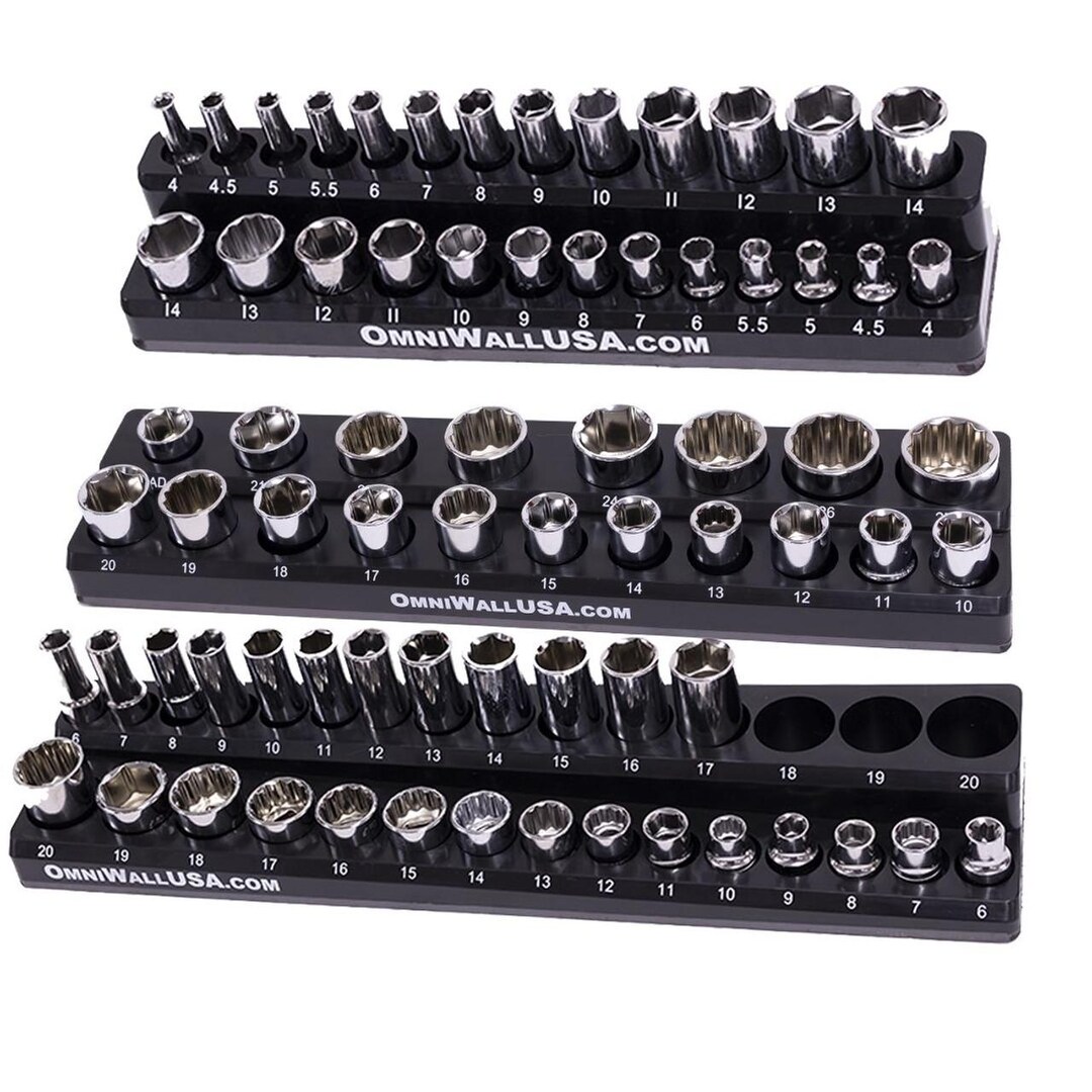 Magnetic Metric Socket Holder Organizer Set - Holds 75 Sockets | 1/4 ...