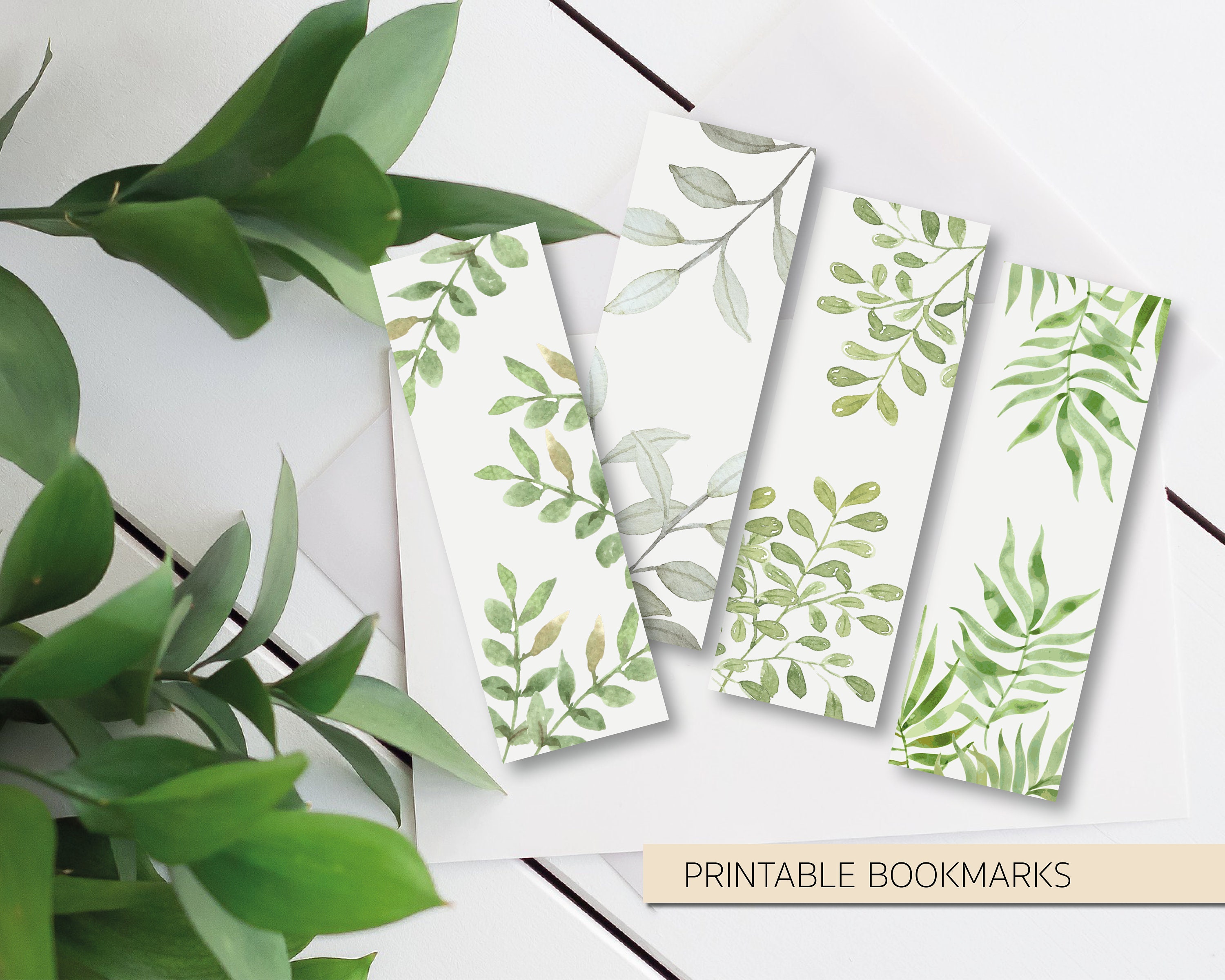 4 Printable Bookmarks Flowers Green Set of 4 Flower Bookmarks Plant ...
