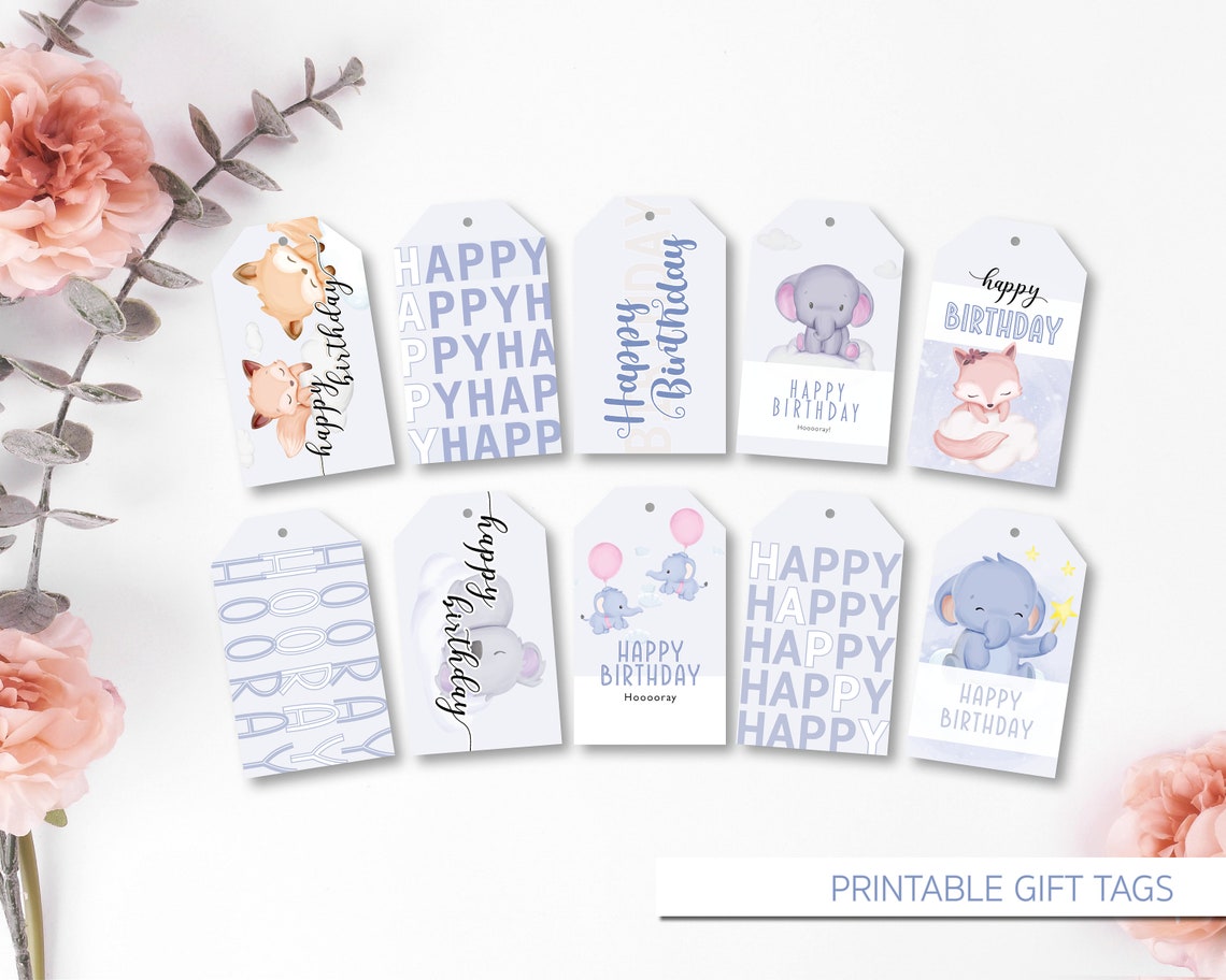 10 Cute Printable Birthday Gift Tags | Set of 10 Birthday Gift Tags ...