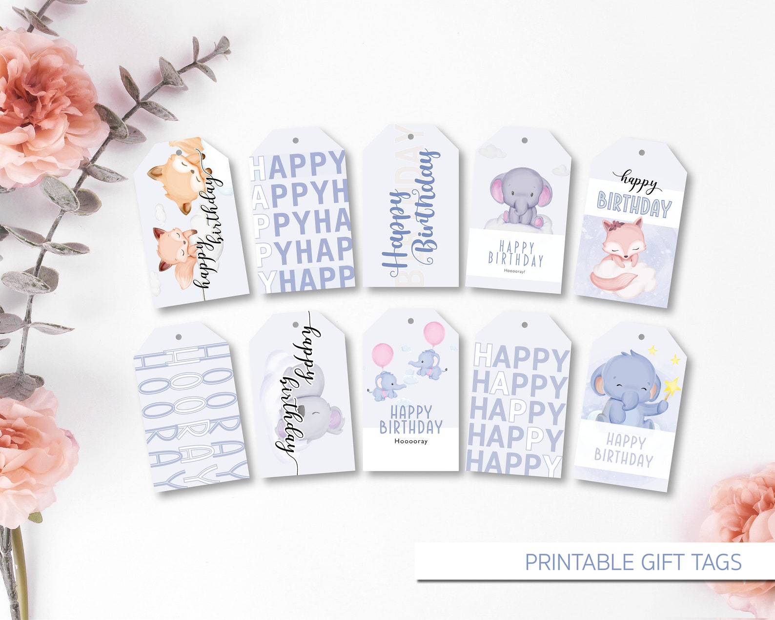10 Cute Printable Birthday Gift Tags | Set of 10 Birthday Gift Tags ...