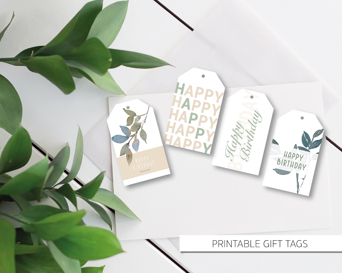10 Printable Birthday Gift Tags "plant" | Set Birthday Gift Tags | Gift ...