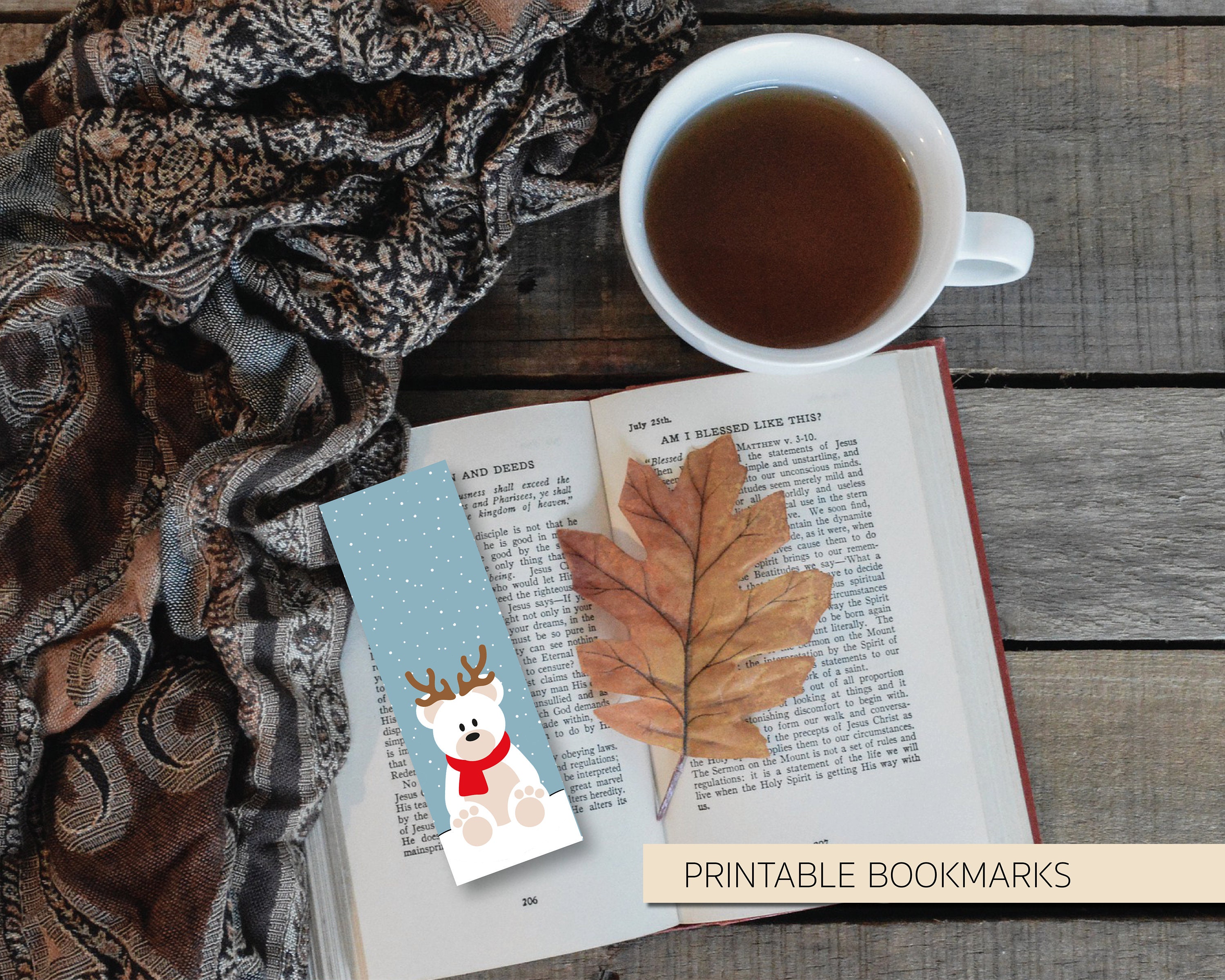 5 Printable Bookmarks Christmas | Set of 5 Winter Bookmarks | Christmas ...