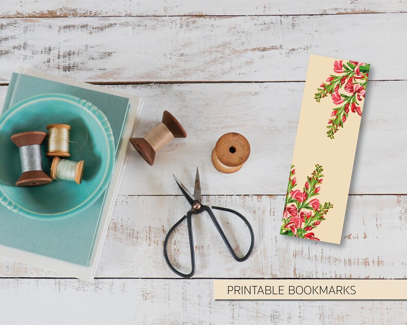 4 Printable Flower Bookmarks Red | Set of 4 Flower Bookmarks | Plant ...