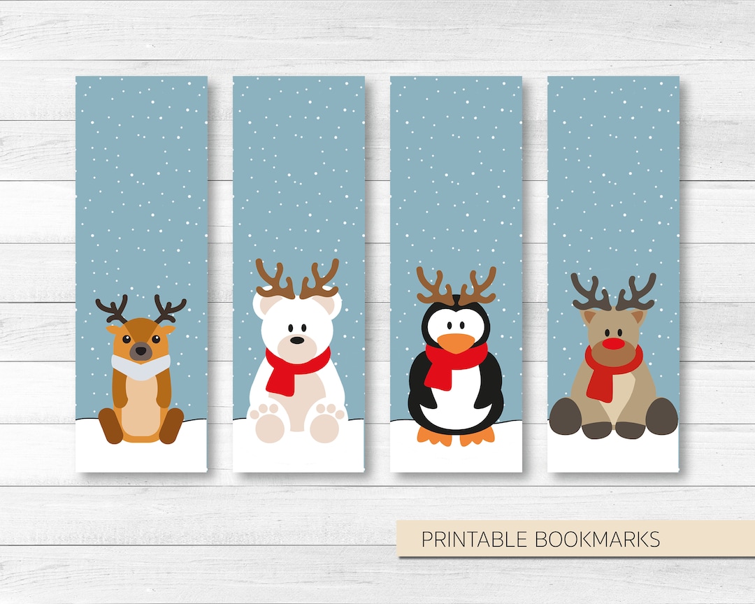 5 Printable Bookmarks Christmas | Set of 5 Winter Bookmarks | Christmas ...
