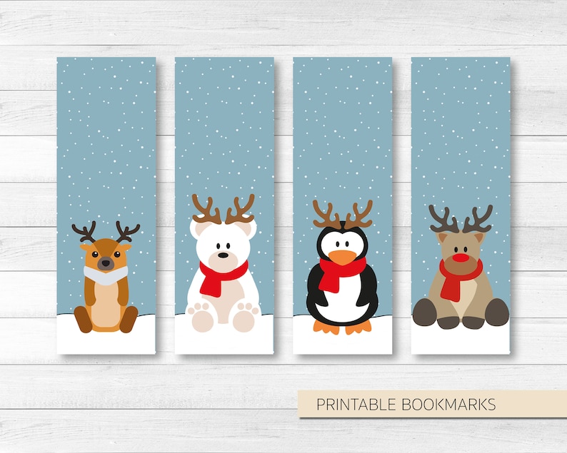 5 Printable Bookmarks Christmas | Set of 5 Winter Bookmarks | Christmas ...
