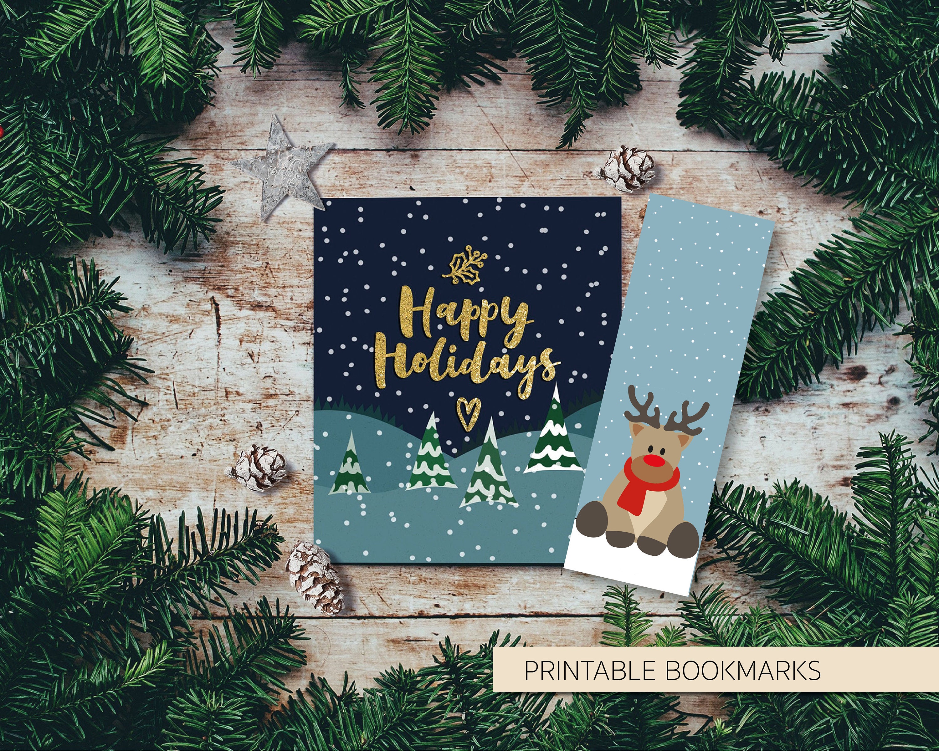 5 Printable Bookmarks Christmas | Set of 5 Winter Bookmarks | Christmas ...
