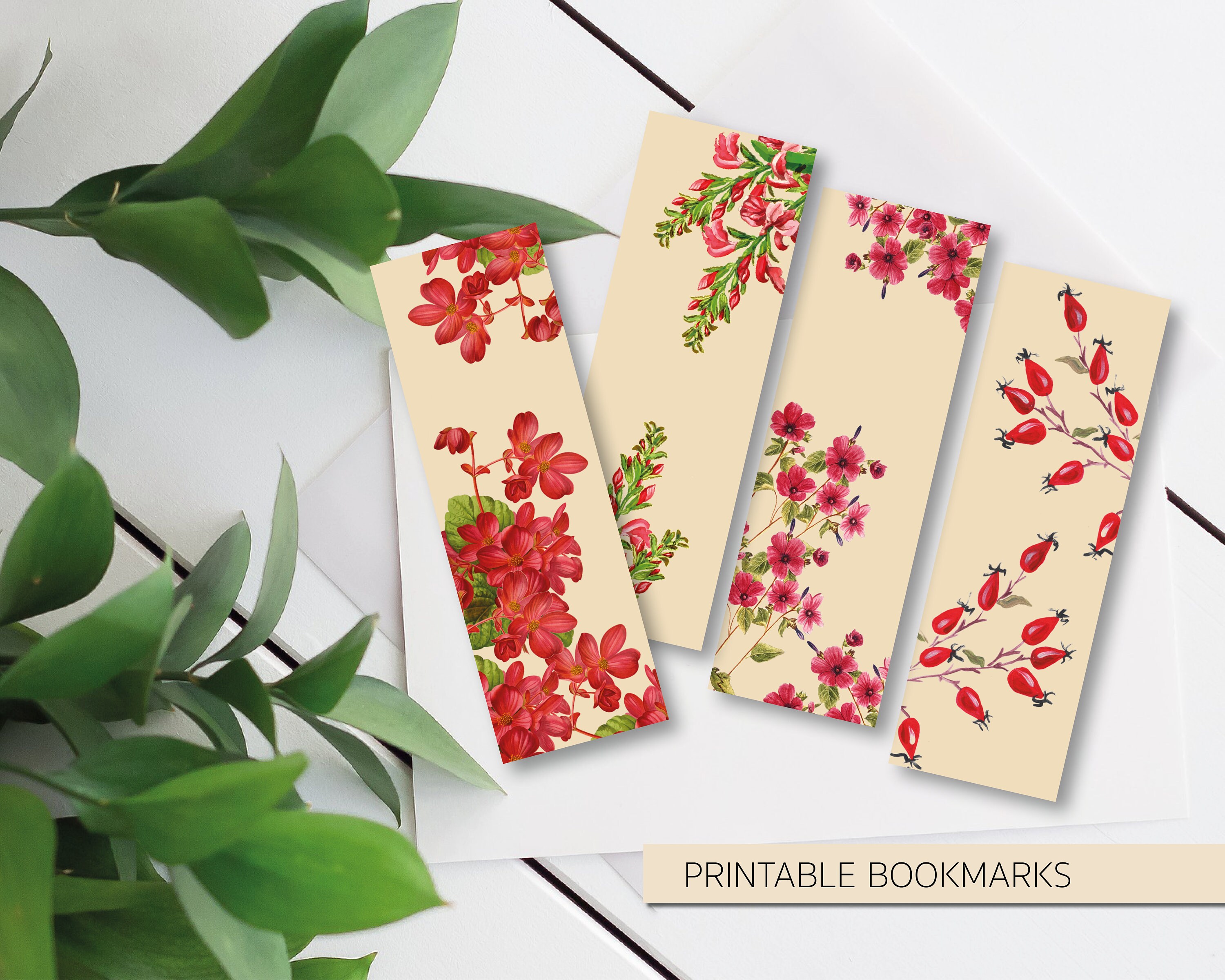 4 Printable Flower Bookmarks Red | Set of 4 Flower Bookmarks | Plant ...