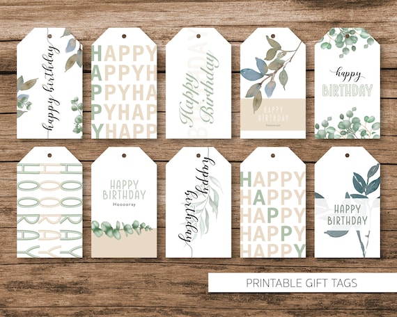10 Printable Birthday Gift Tags plant Set Birthday Gift | Etsy