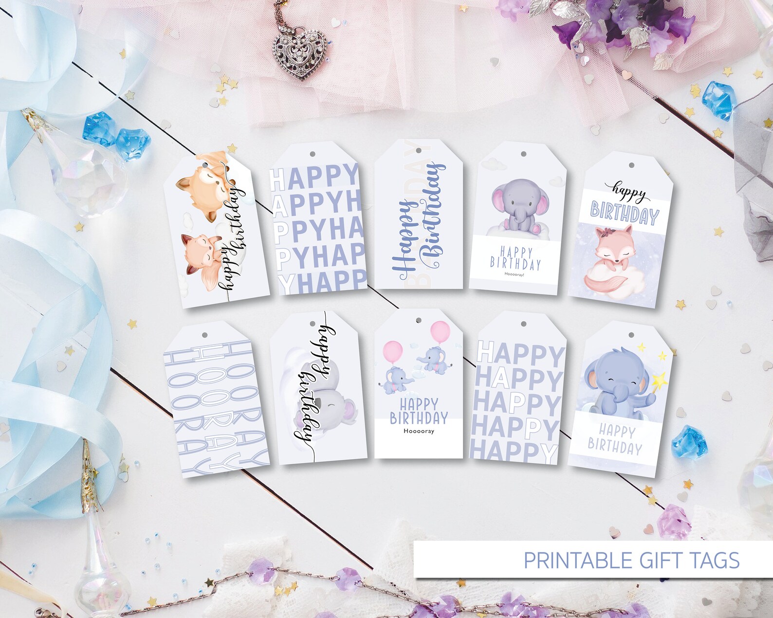 10 Cute Printable Birthday Gift Tags | Set of 10 Birthday Gift Tags ...