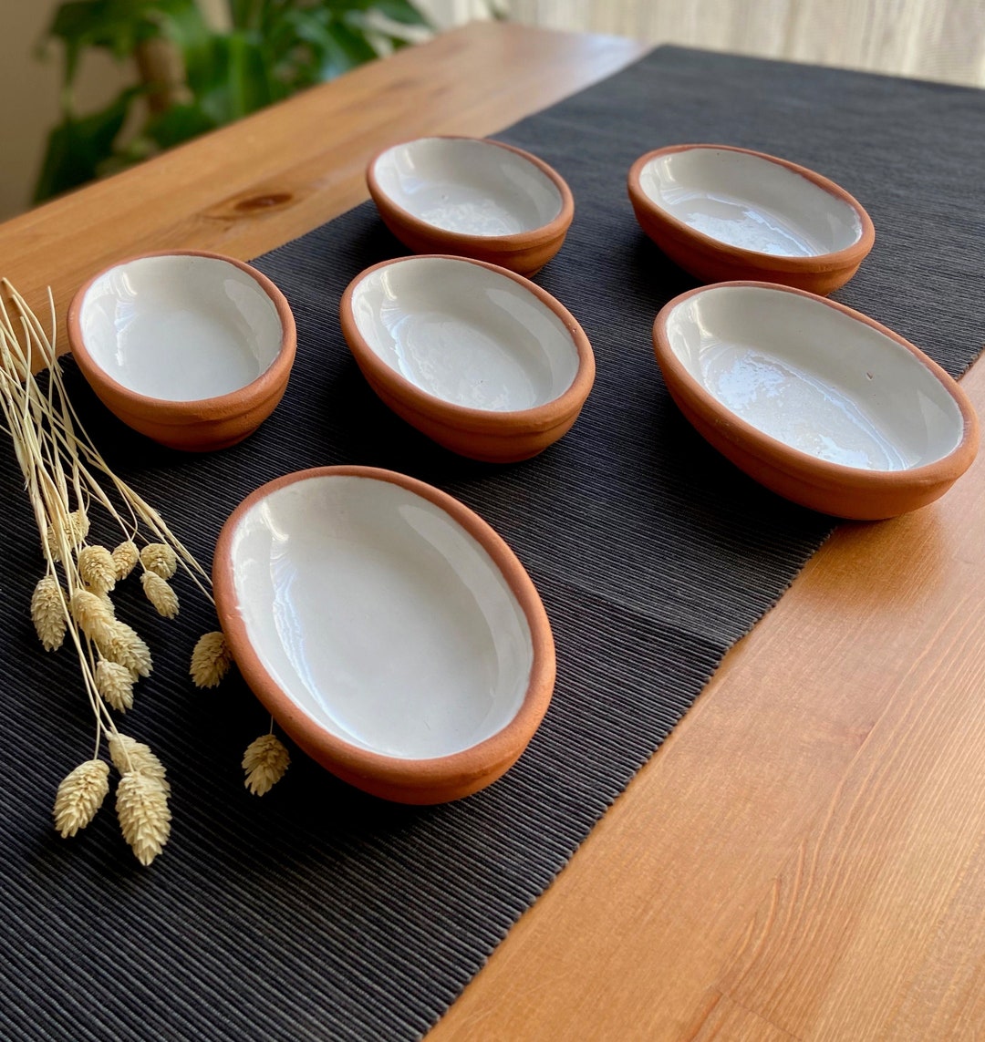 Ceramic Pottery White Plate Set 6 Pcs, Terracotta Bowl, Clay Natural ...