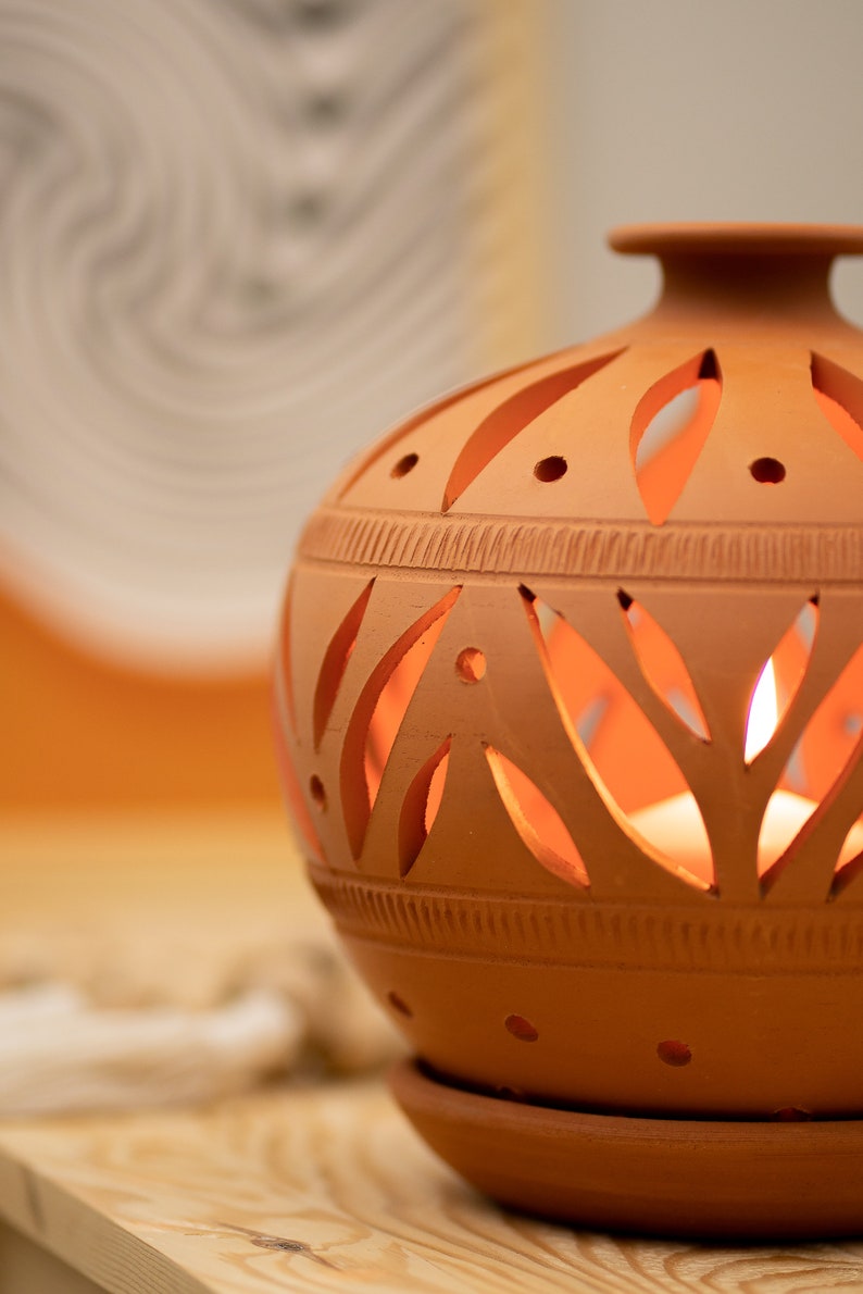 Boho Rustic Terracotta Candle Holder Pottery Lantern Natural - Etsy