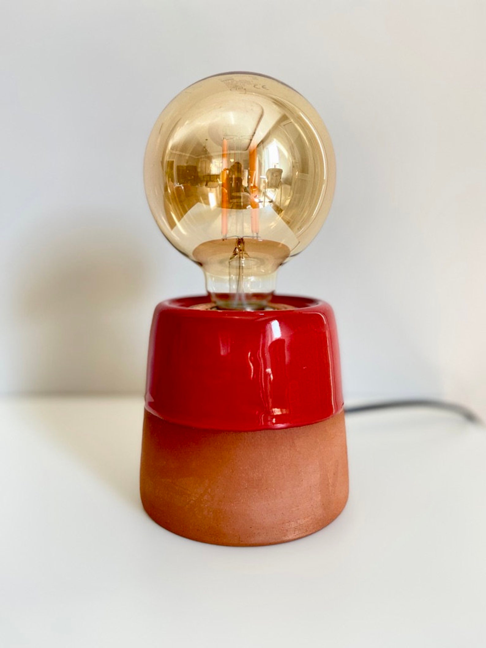 Red Ceramic Small Table Lamp Bedside Lighting Boho Desk - Etsy