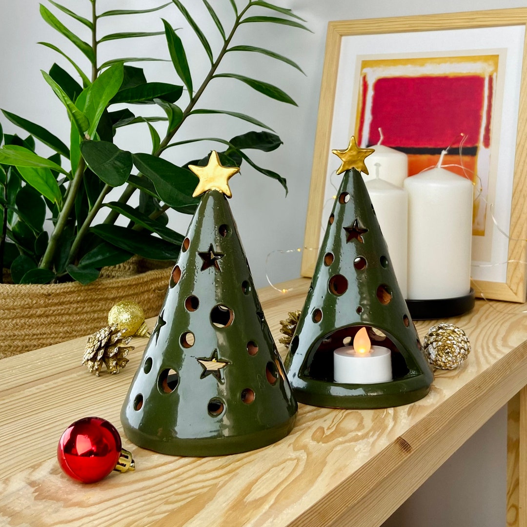 Christmas Pottery Candle Holder Holiday Tree Tea Light Christmas Ceramic Lantern New Year Clay Tree Luminaire Holiday Decorative Tree Etsy